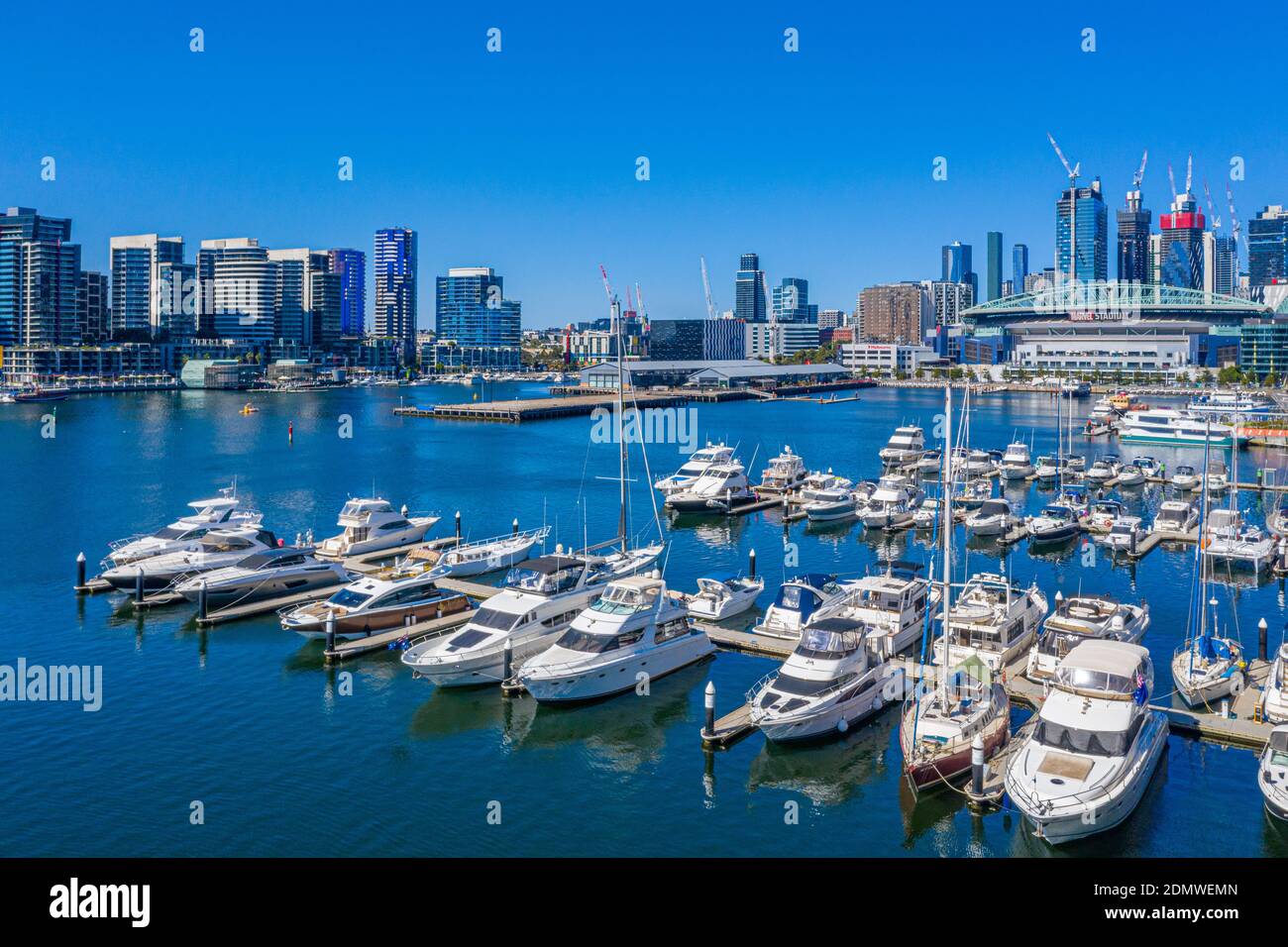 MELBOURNE, AUSTRALIA, JANUARY 1, 2020: Boats mooring at docklands ...