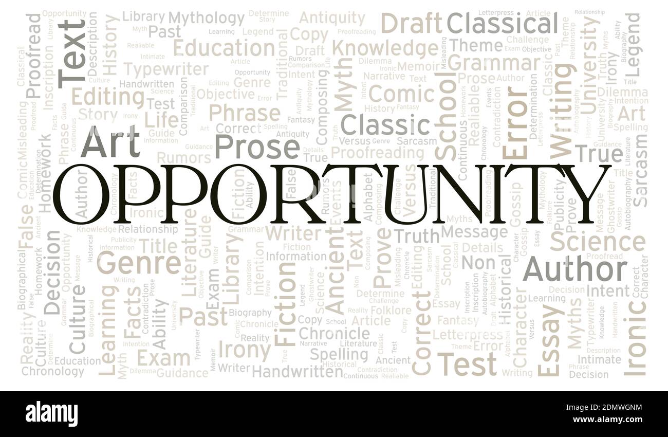 Opportunity typography word cloud create with text only Stock Photo - Alamy