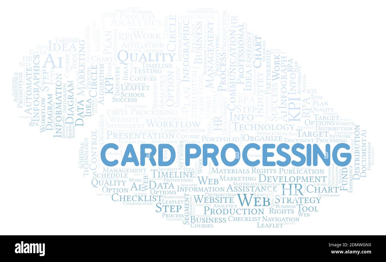 Card Processing typography word cloud create with text only Stock Photo ...