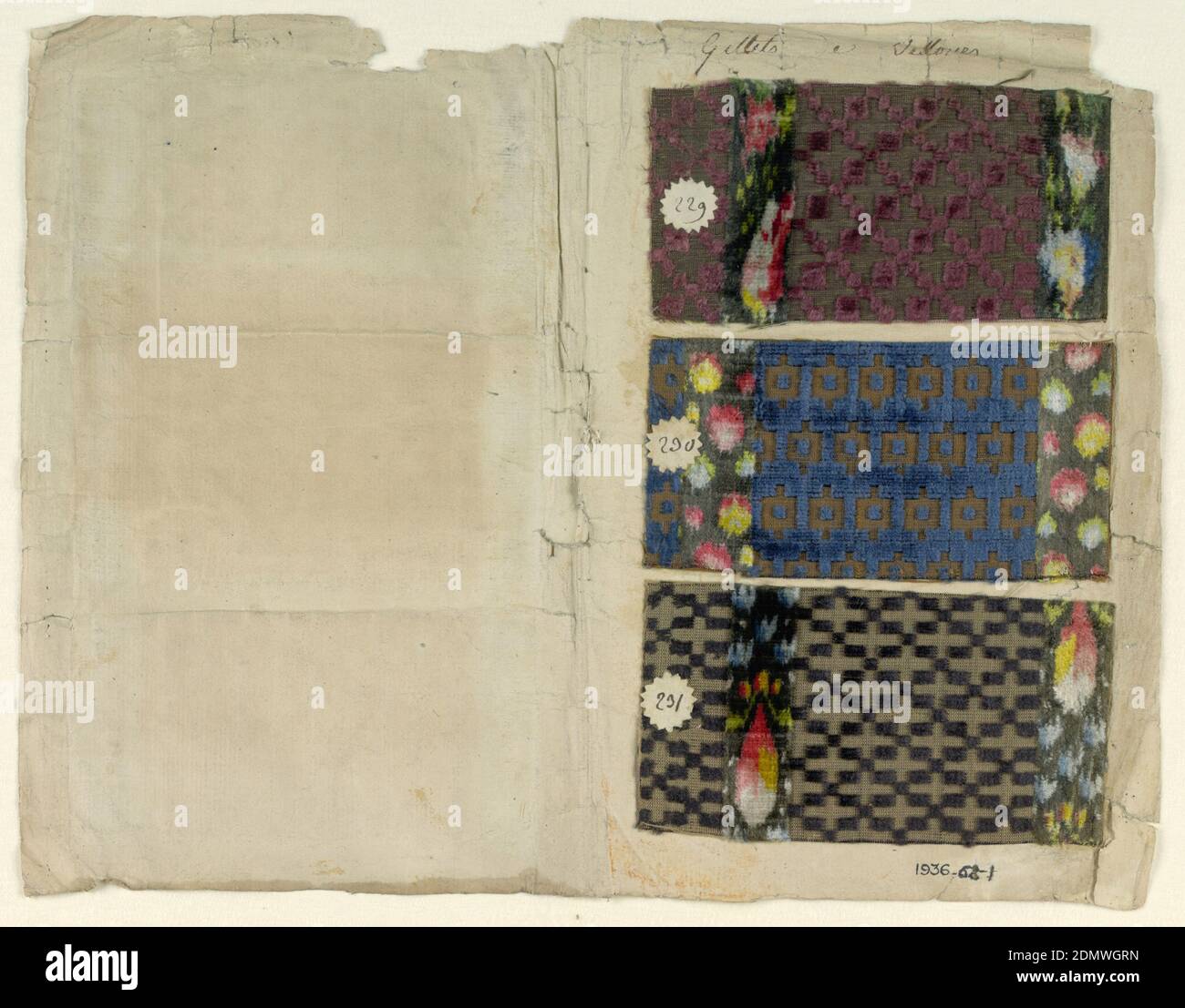 Samples, Medium: cotton, paper Technique: warp-dyed velvet, Six small ...