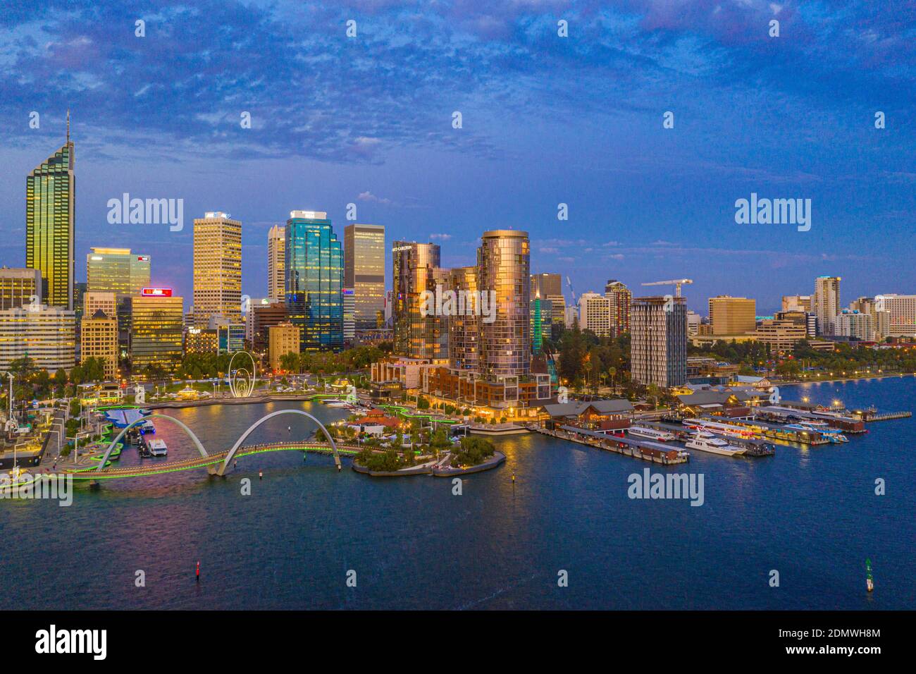 PERTH, AUSTRALIA, JANUARY 17, 2020: Night view of skyline of Elizabeth ...