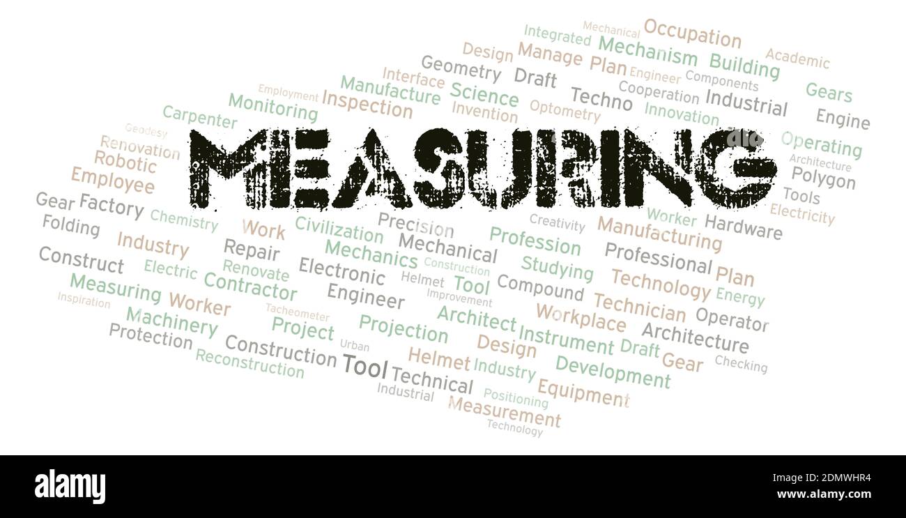 Measuring typography word cloud create with text only Stock Photo - Alamy