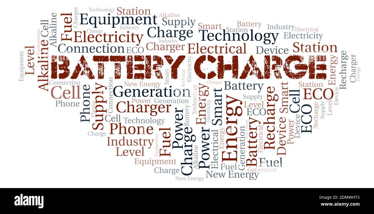 Battery Charge typography word cloud create with text only Stock Photo ...