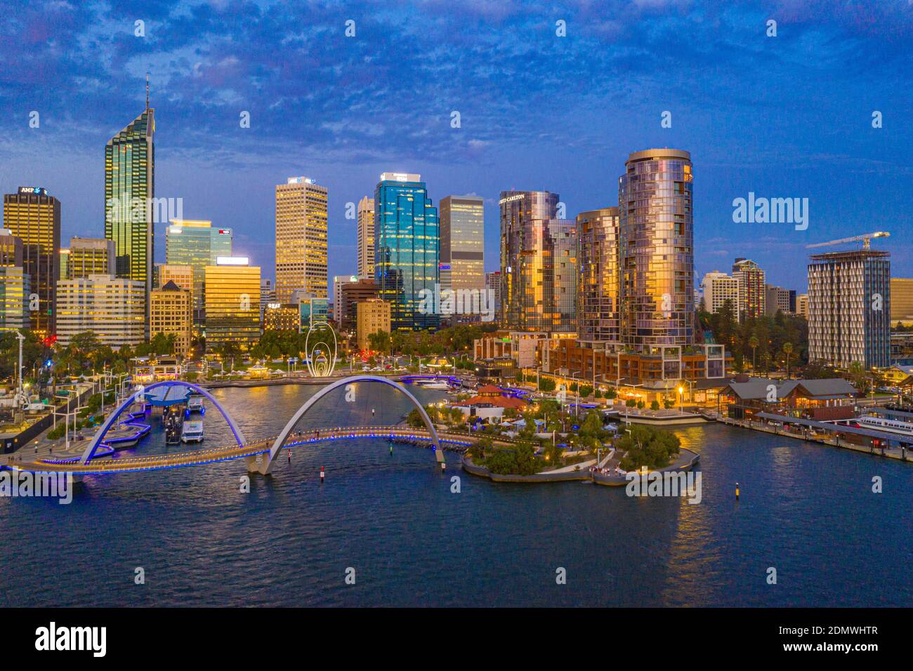 PERTH, AUSTRALIA, JANUARY 17, 2020: Night view of skyline of Elizabeth ...