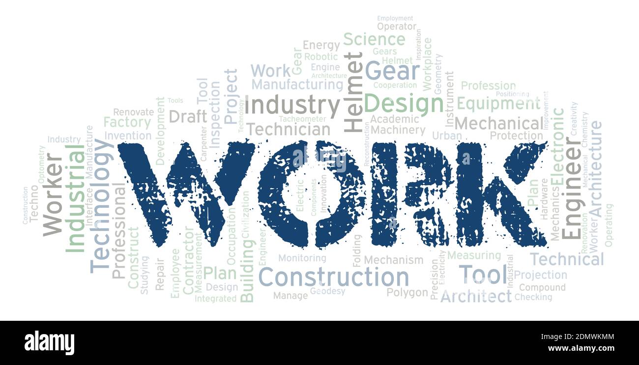 Work typography word cloud create with text only Stock Photo - Alamy