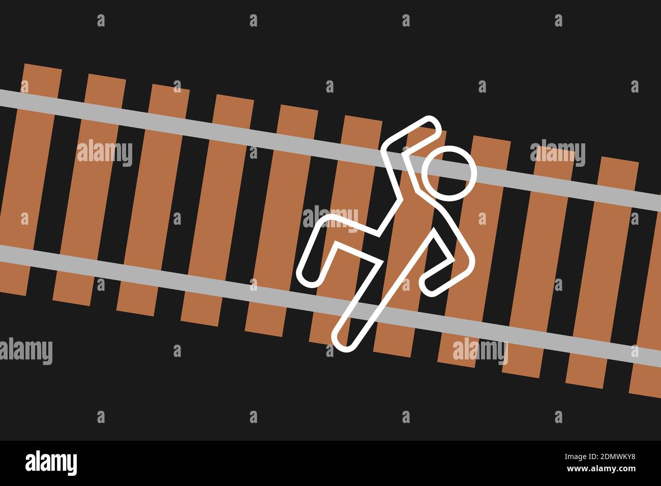 Chalk outline over railway and railroad track after dead man is hit ...