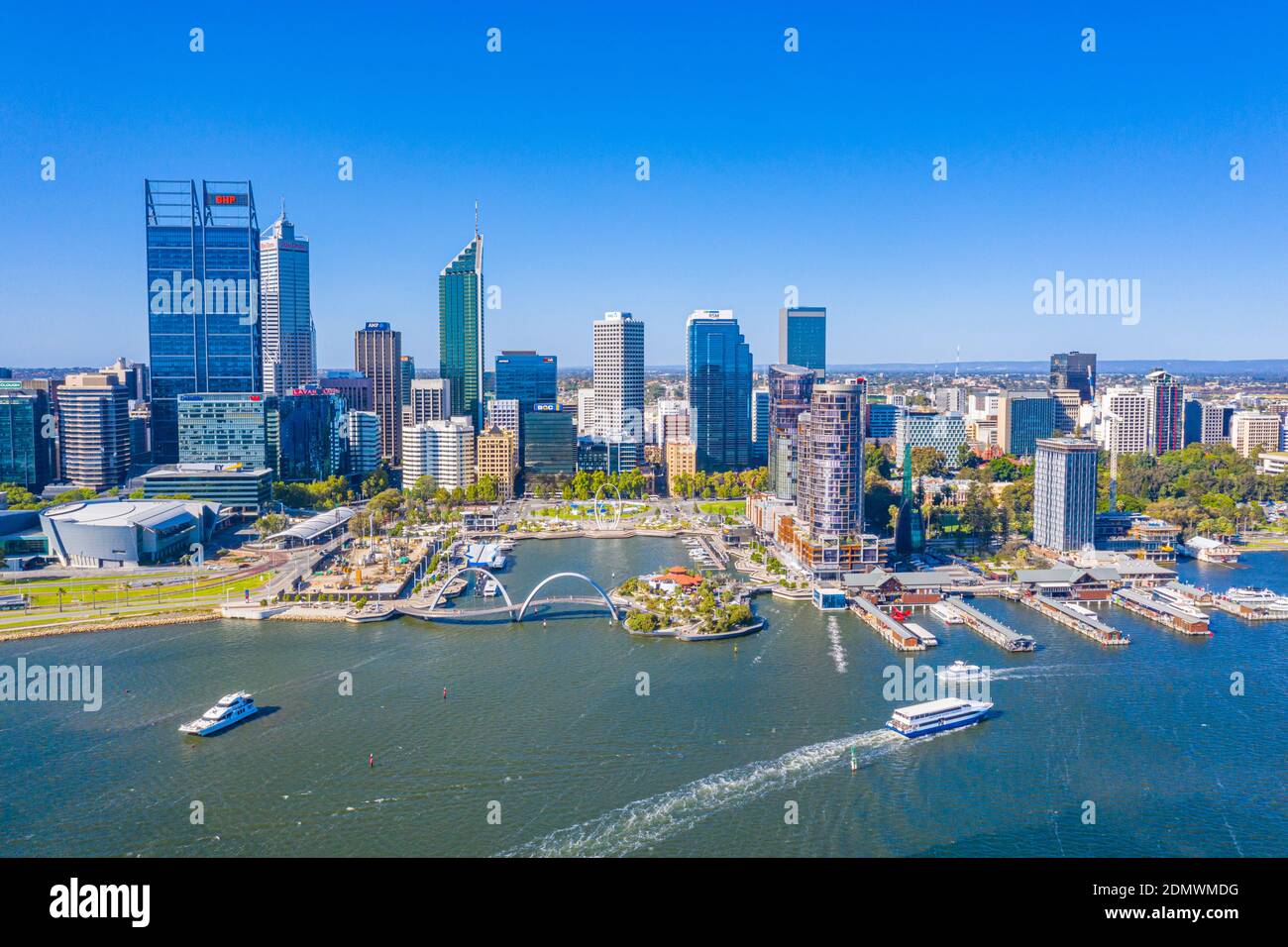 PERTH, AUSTRALIA, JANUARY 16, 2020: Skyline of Elizabeth quay in Perth ...