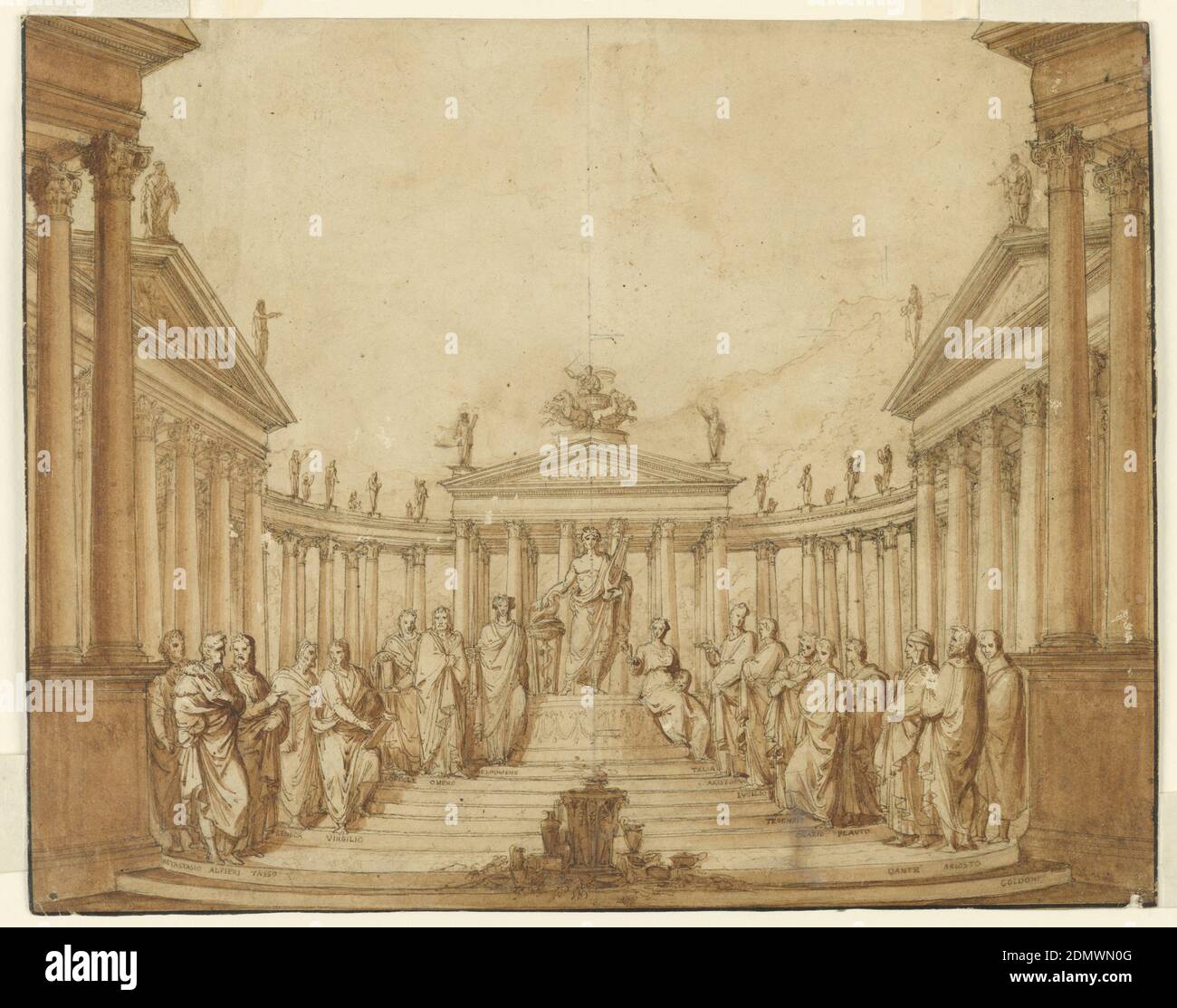 Stage Design, Apollo with Famous Men and Muses, Pen and bistre ink ...