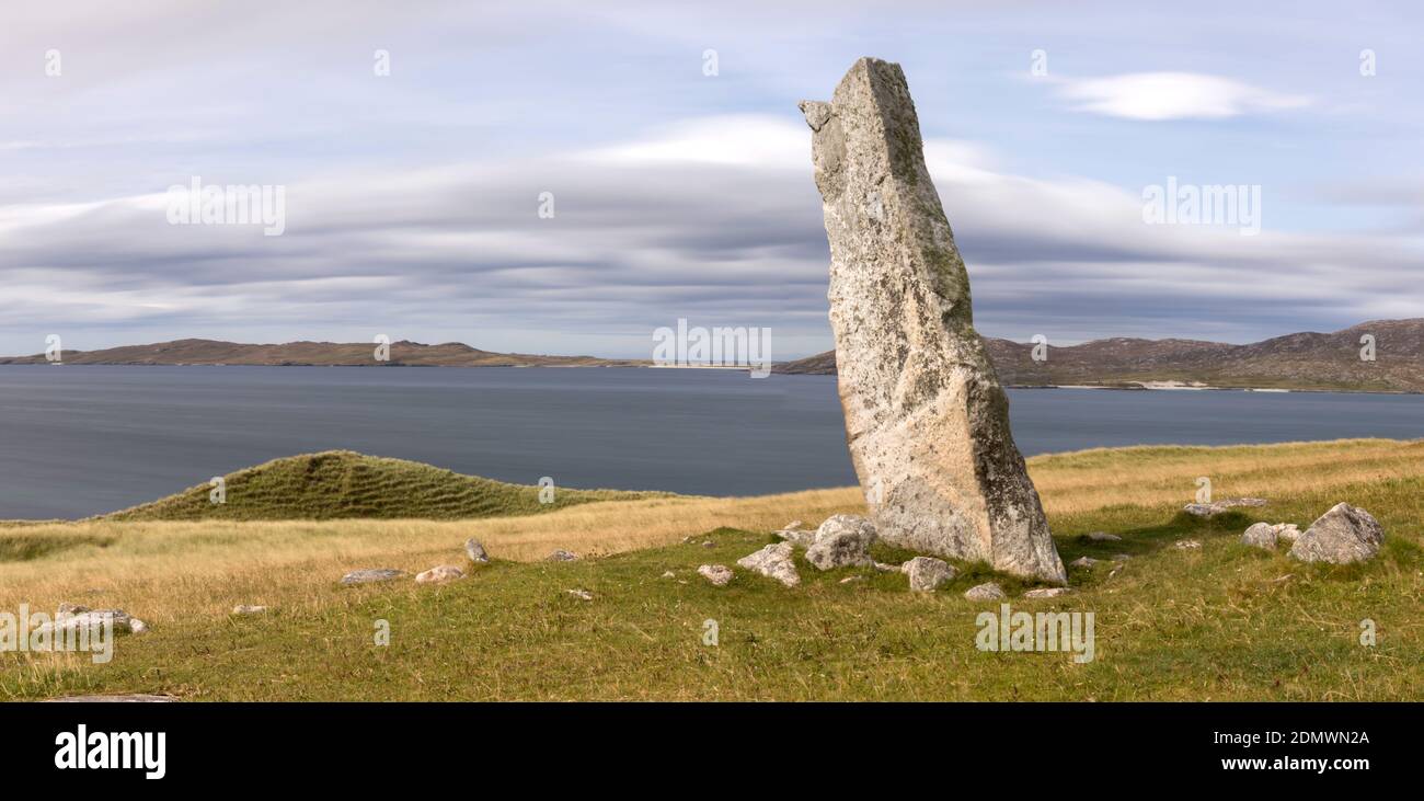 Macleod Standing Stone with Taransay in the distance, Horgabost, Isle ...