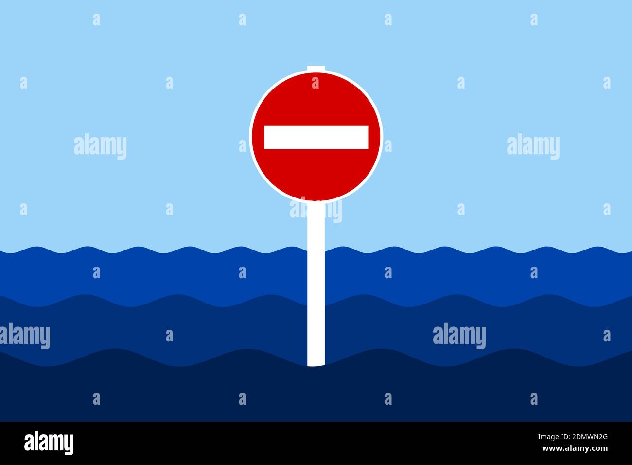 No entry and Do not enter traffic sign in ocean, sea and water ...