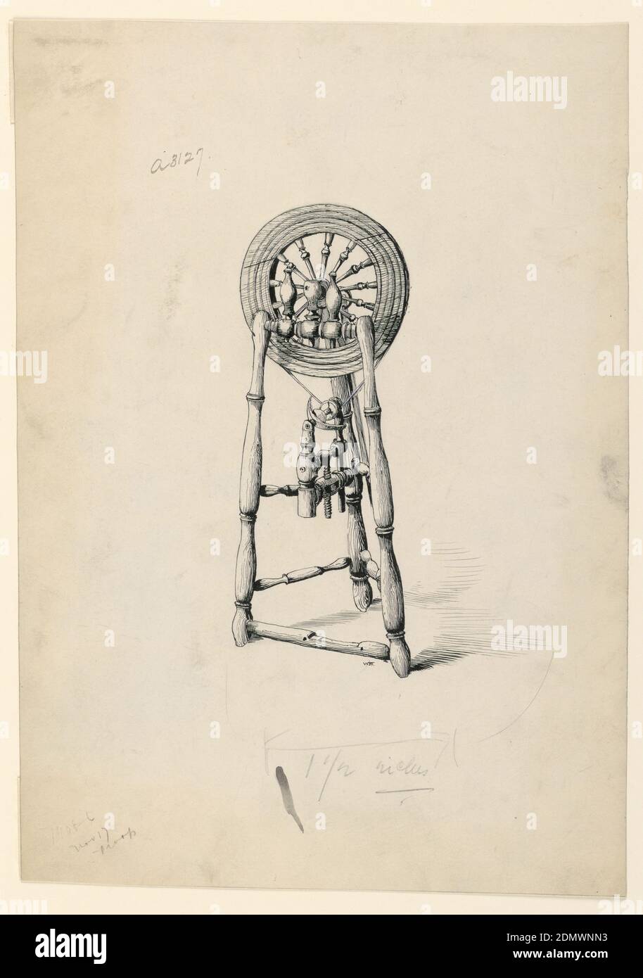 Irish Immigrant's Flax-Wheel, W. J. Fenn, American, 1862–1961, Pen and ...