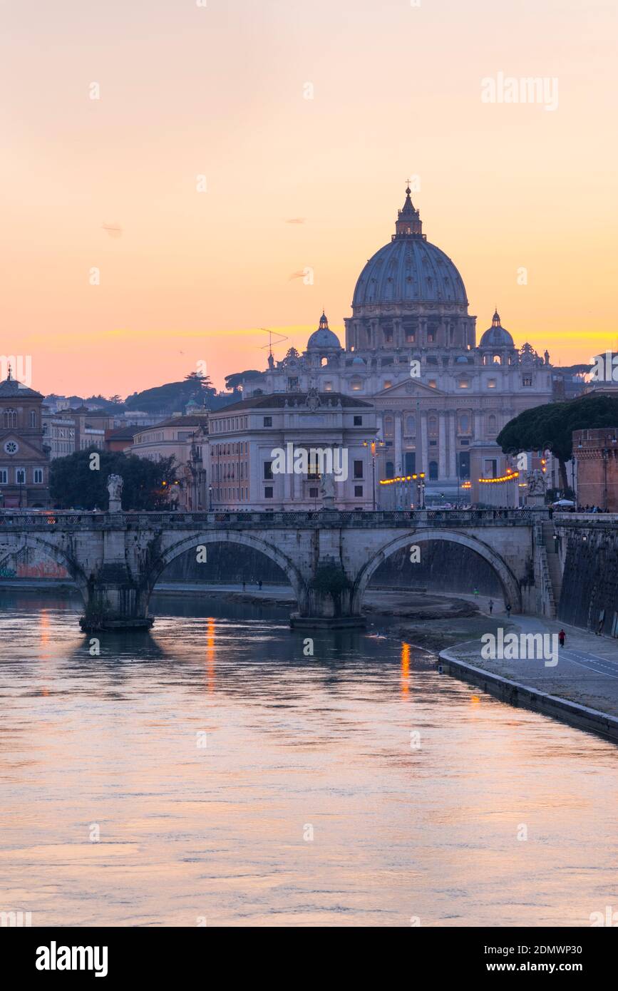 Tiber River, Saint Pietro Basilica, Vatican City, Rome, Italy, Europe ...