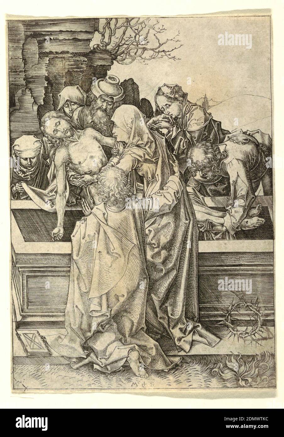The Entombment, Martin Schongauer, German, 1450–1491, Engraving on laid ...