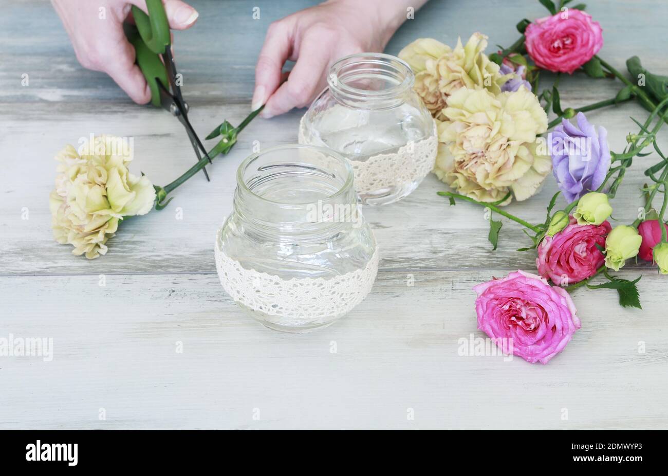 Florist at work: How to make simple bouquet with rose, eustoma and ...