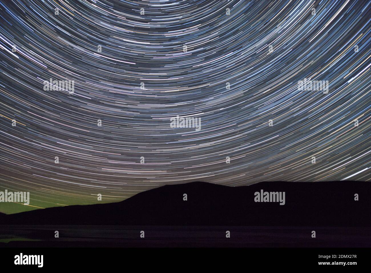 Long exposure star trails above Harris, Outer Hebrides, Scotland Stock ...