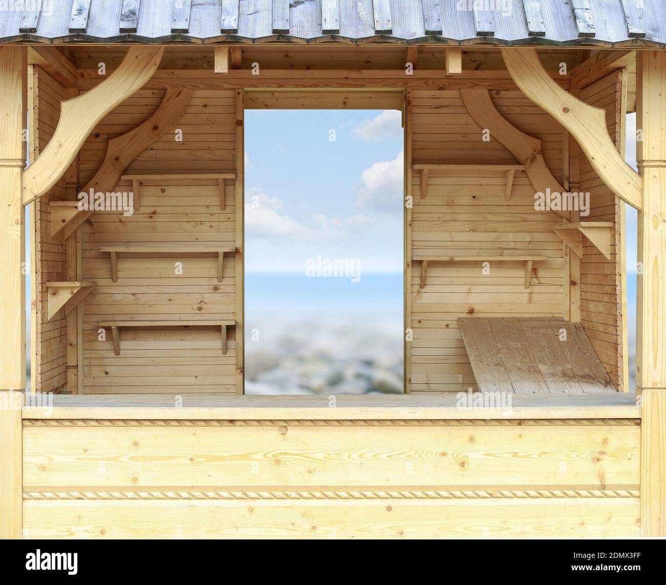 Country wooden stall and window view in the background Stock Photo - Alamy