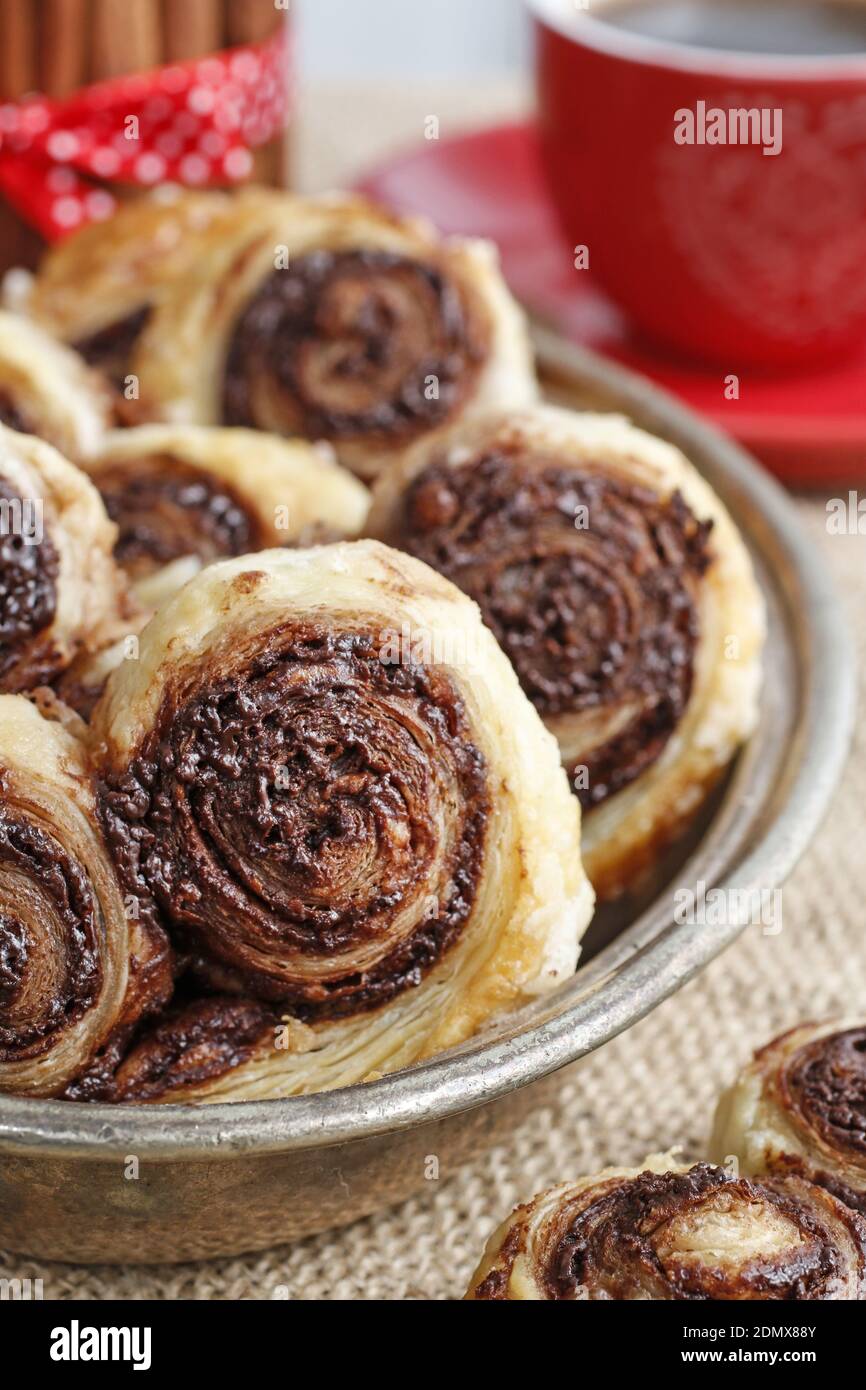 Palmier biscuits - french cookies made of puff pastry and chocolate ...