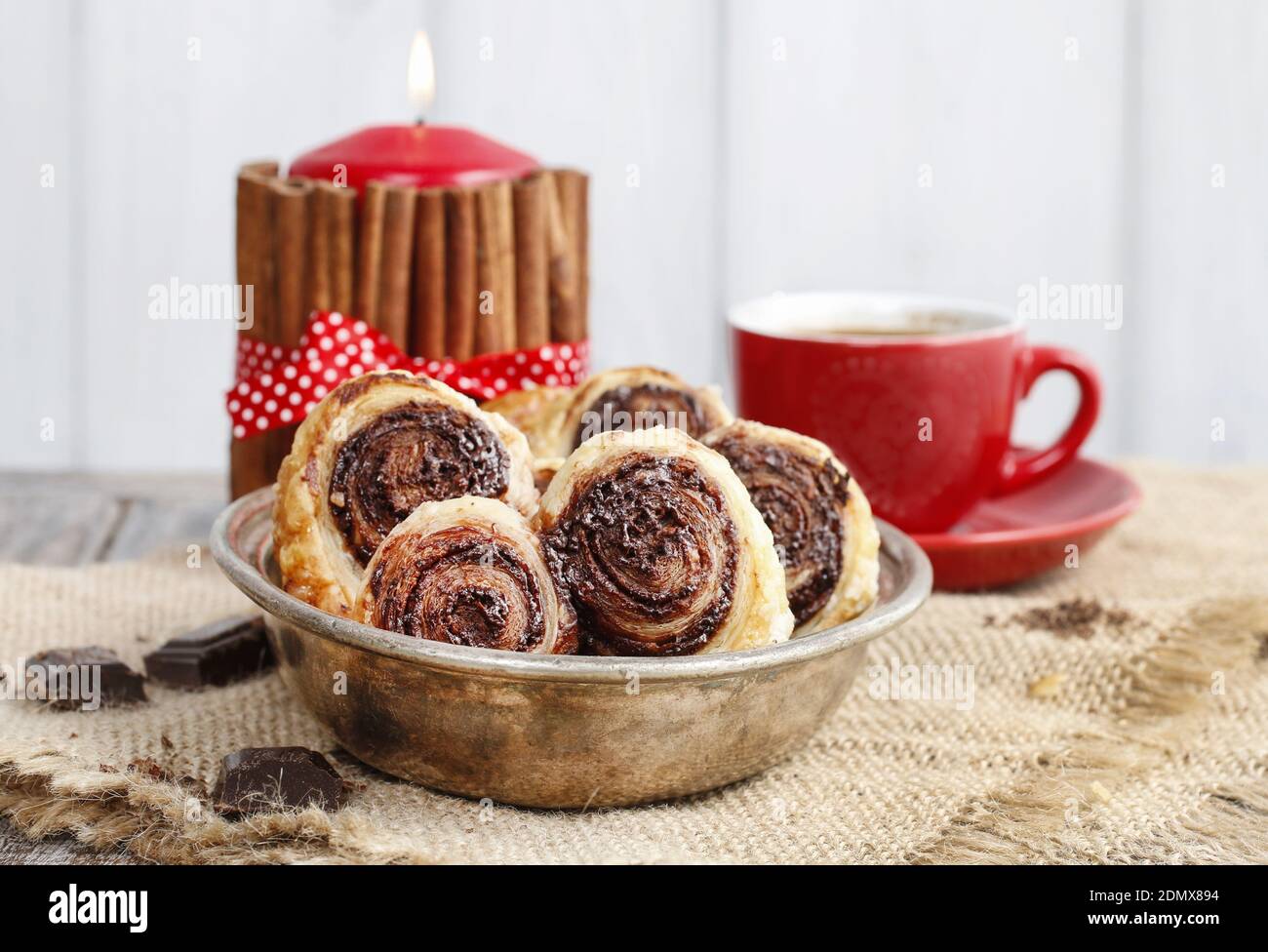 Palmier biscuits - french cookies made of puff pastry and chocolate ...