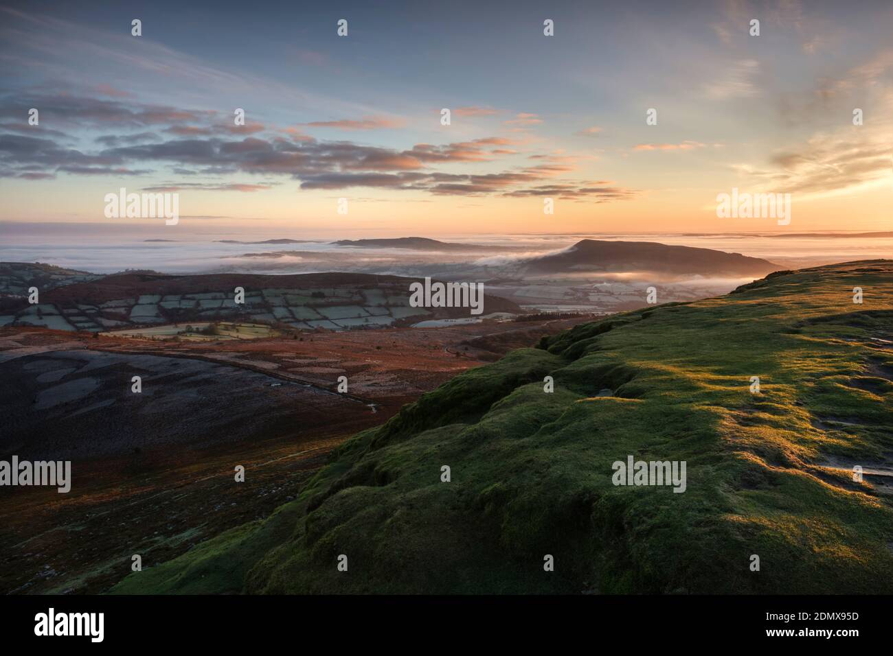 The Skirrid mountain at dawn from the top of the Sugar Loaf Stock Photo ...