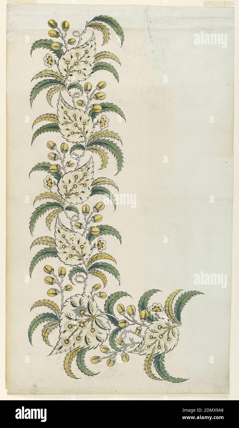 Design for a Printed Vertical Border, Graphite, brush and gouache on ...