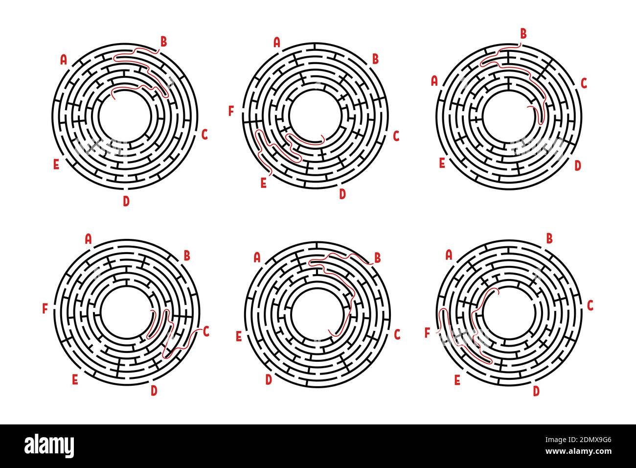 A set of round mazes. Game for kids. Puzzle for children. Labyrinth conundrum. Flat vector ...