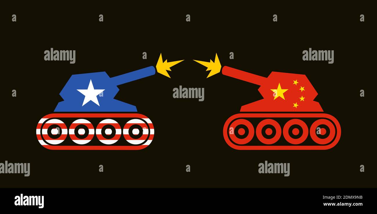 Military war and conflict between USA and China - tanks are attacking ...
