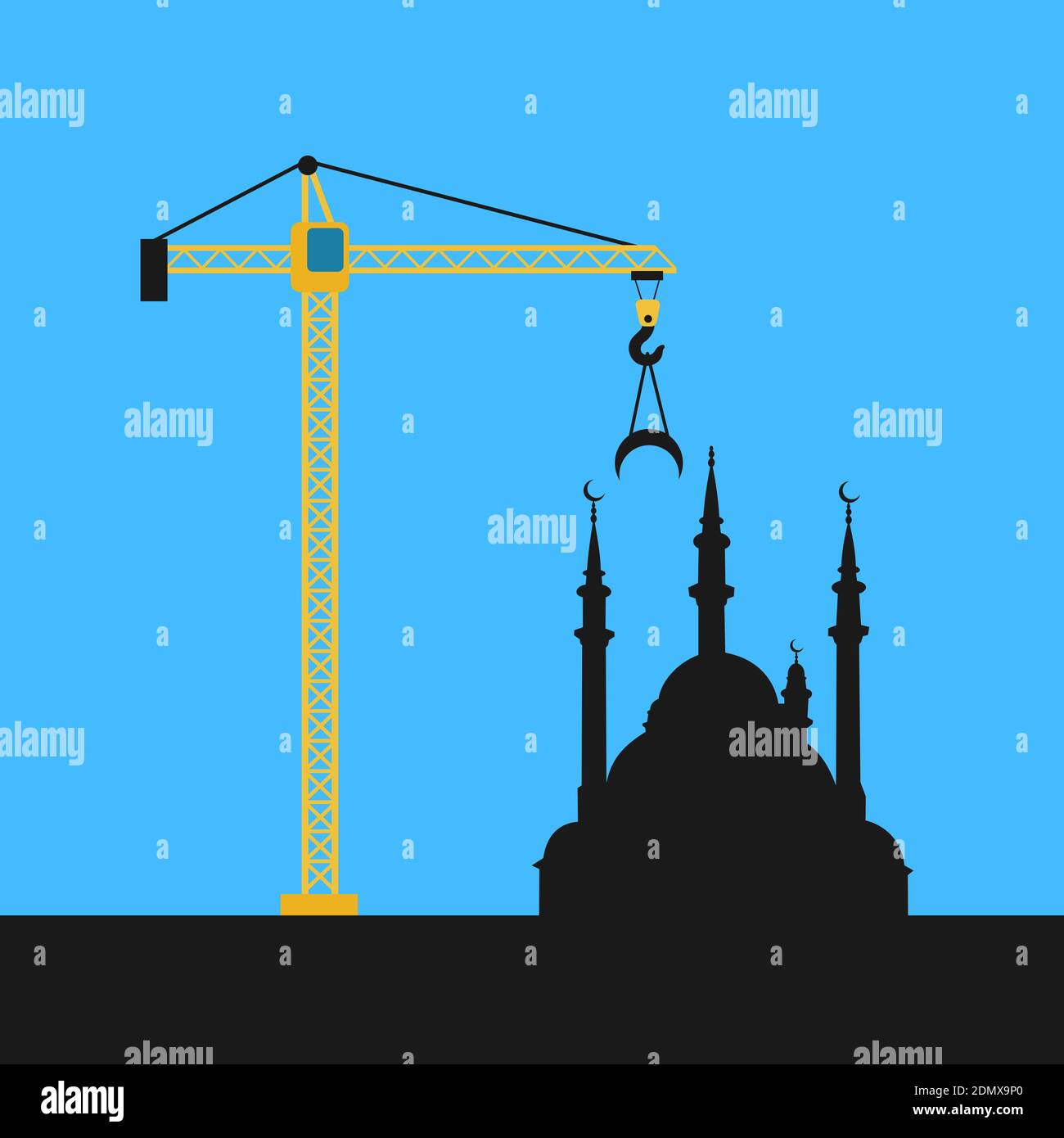 Derrick and crane is building a new mosque - construction site and ...