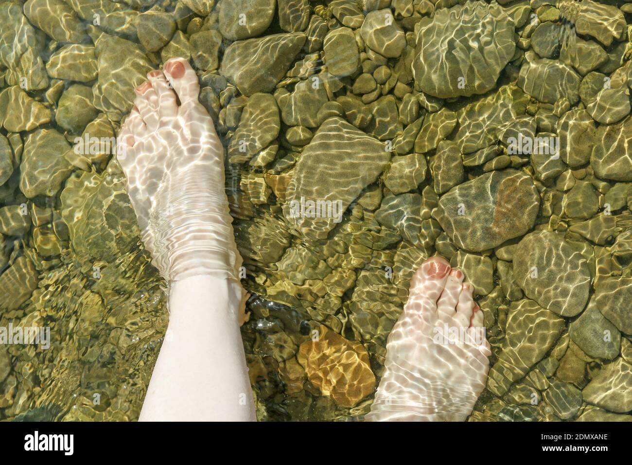 Feet of a woman walking in a shallow river. Relax time Stock Photo - Alamy