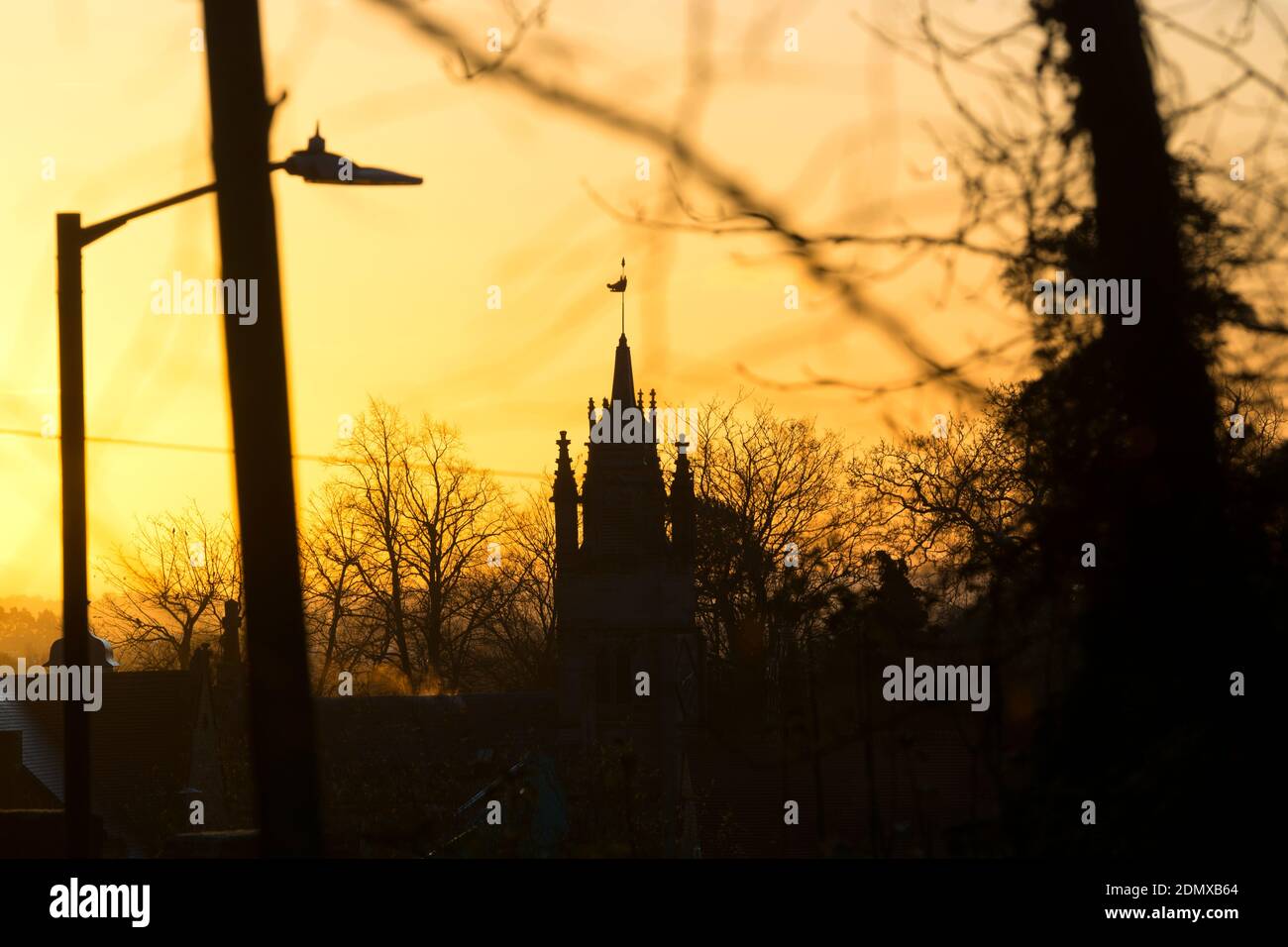 Eastgate Chapel at sunrise in winter seen from Priory Park, Warwick ...