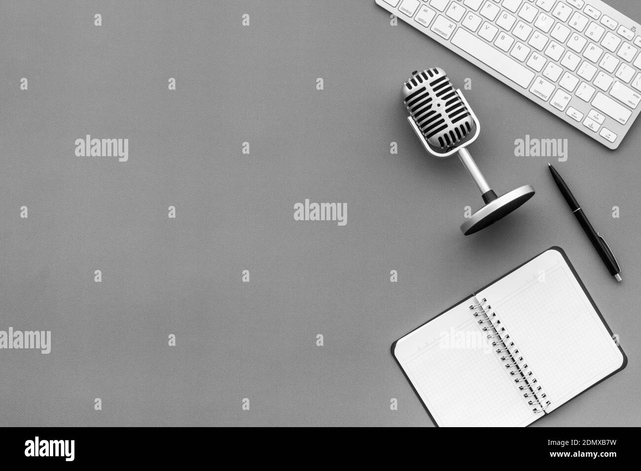 Studio microphone with keyboard on working place, top view Stock Photo ...