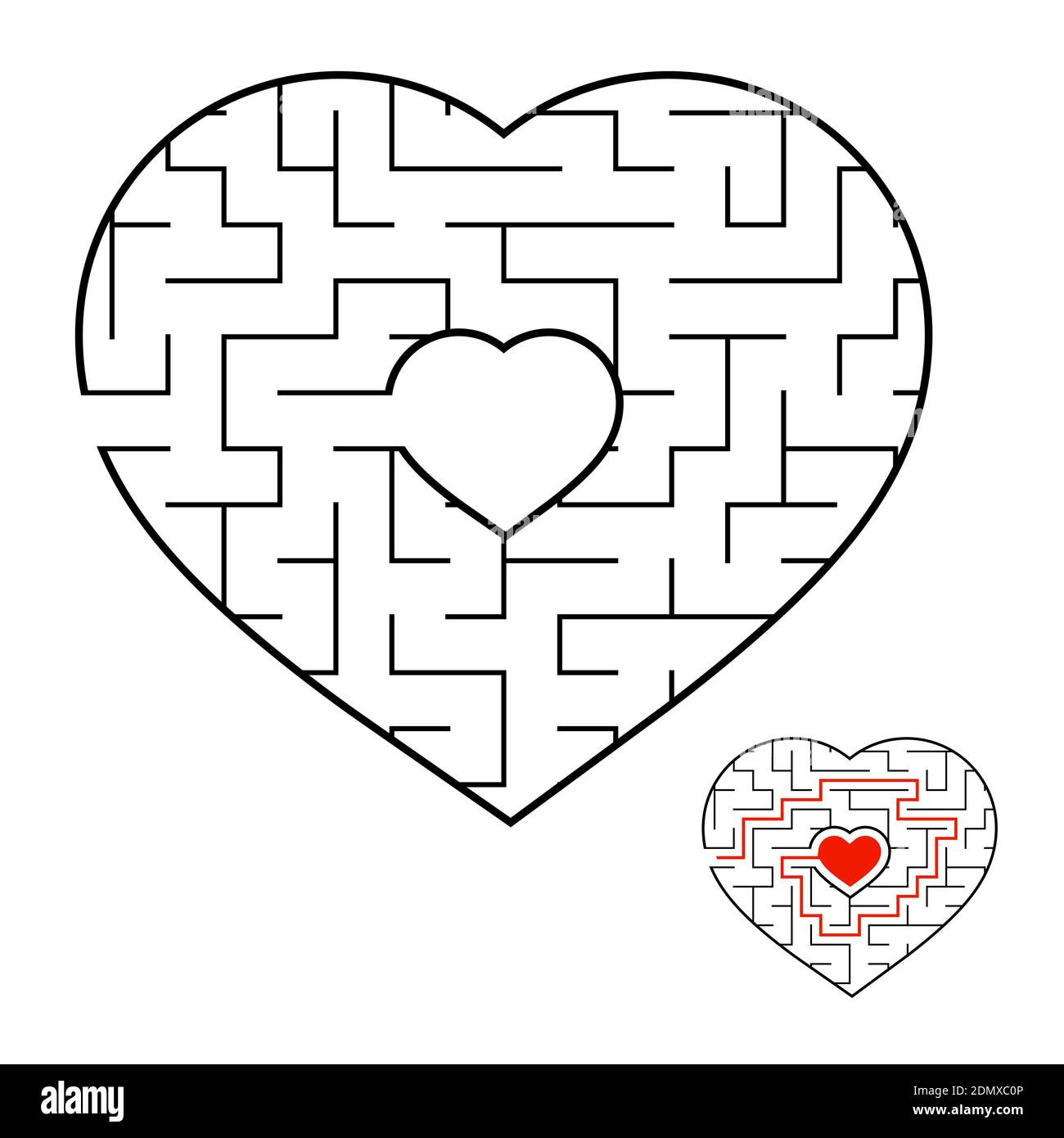 Abstract heart shaped labyrinth. Game for kids and adults. Puzzle for ...