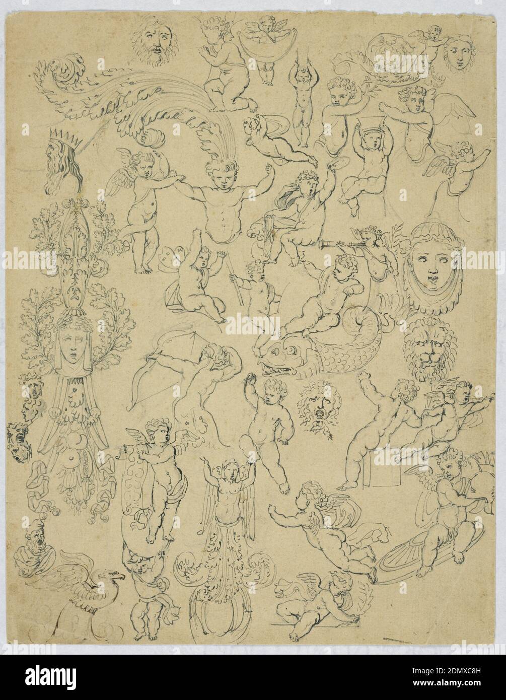 Sheet with putti and studies after the antique, Graphite, pen and black ...
