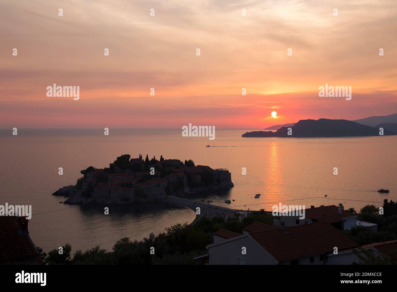 Sveti Stefan, Budva, Montenegro. View over the tranquil waters of Budva ...