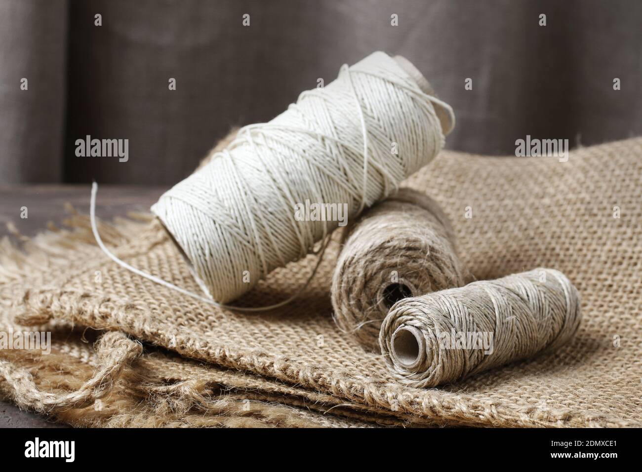 Various types of jute string. Hobby time Stock Photo - Alamy