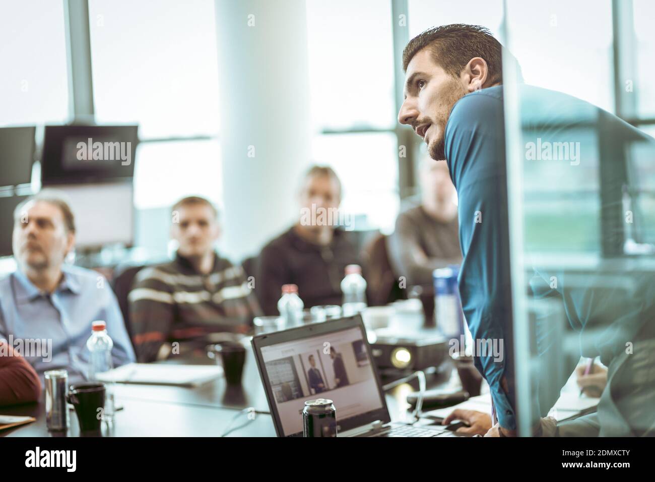 Manager giving business presentation on corporate meeting event Stock ...