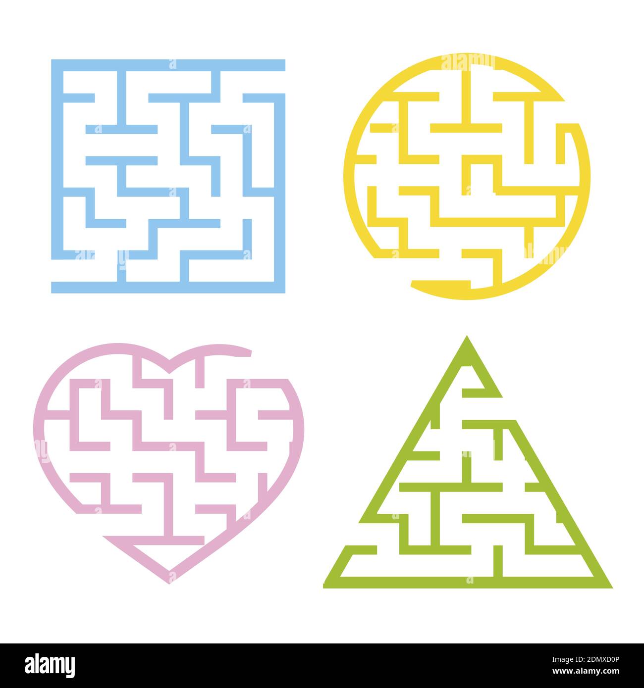 A set of colored light mazes. Circle, square, triangle, heart. Game for ...