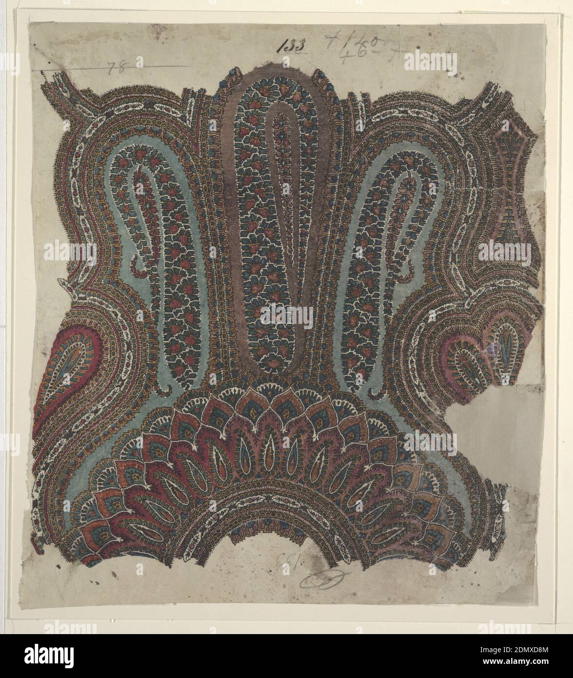 Design for Machine-Woven Shawl, Brush and watercolor on paper, Design ...