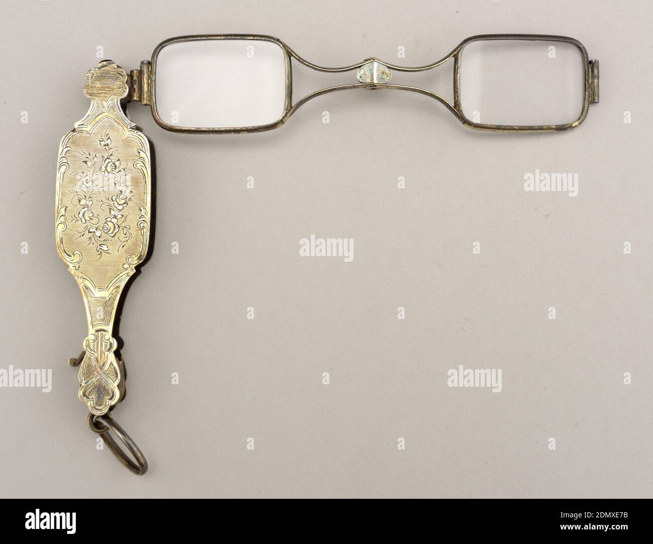 Lorgnette, Gold, glass, Lorgnette engraved, with case, has a catch ...