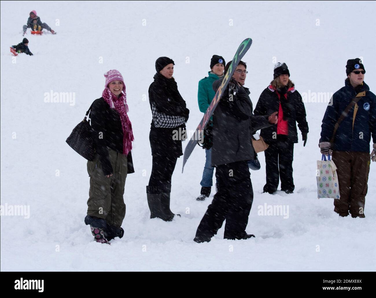 Snowfall 2010 Horsham UK people playing in the snow on downhill runs in ...