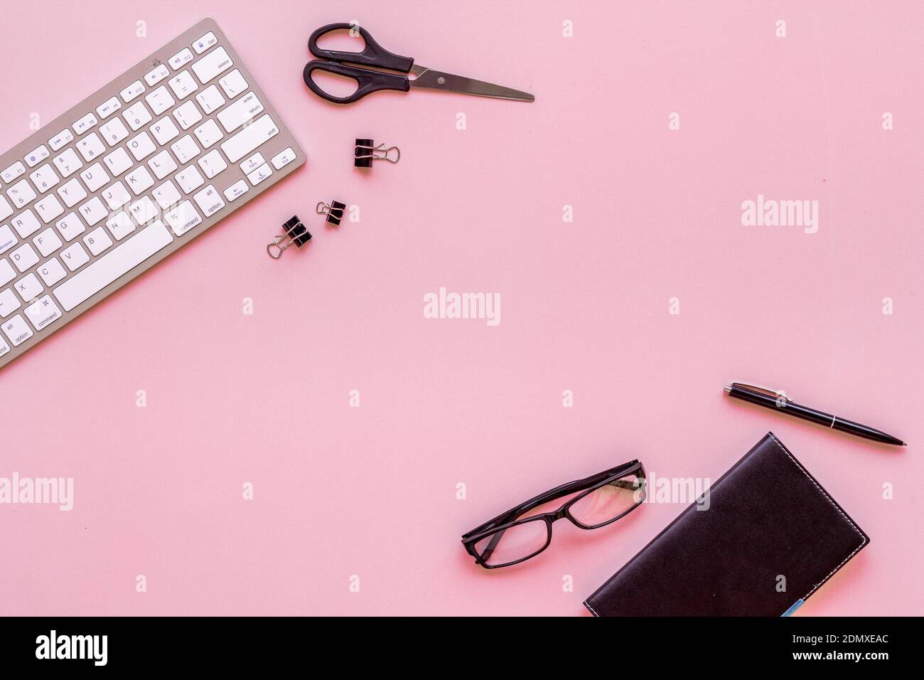 Office workplace flat lay with keyboard wand notebook Stock Photo - Alamy