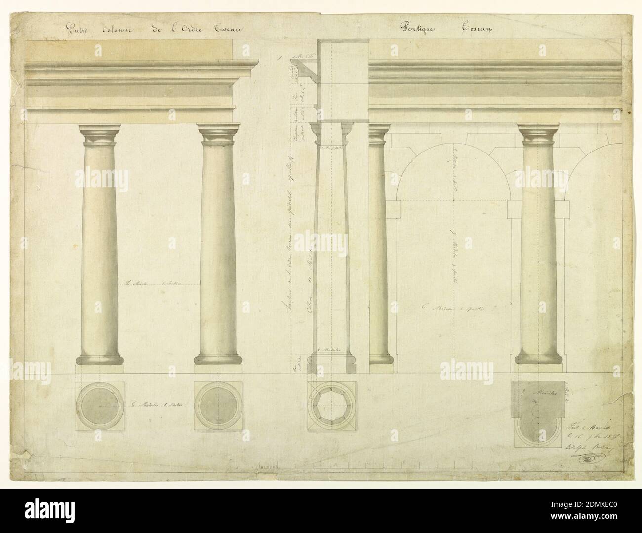 Elevation of Section of a Wall with Columns and Arch at Right, Graphite ...