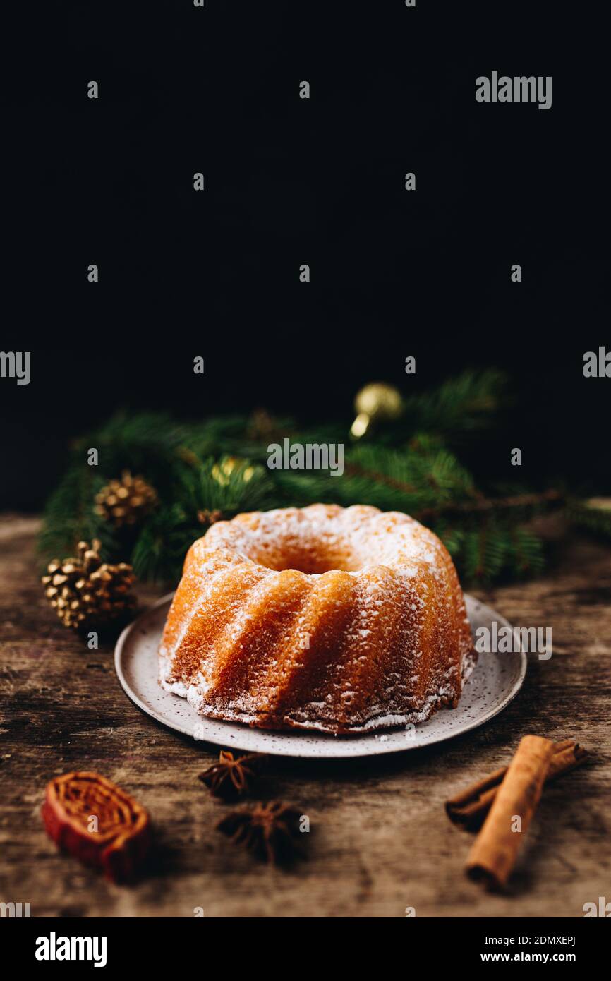Guglhupf austrian cake in new year eve and christmas arrangement Stock ...