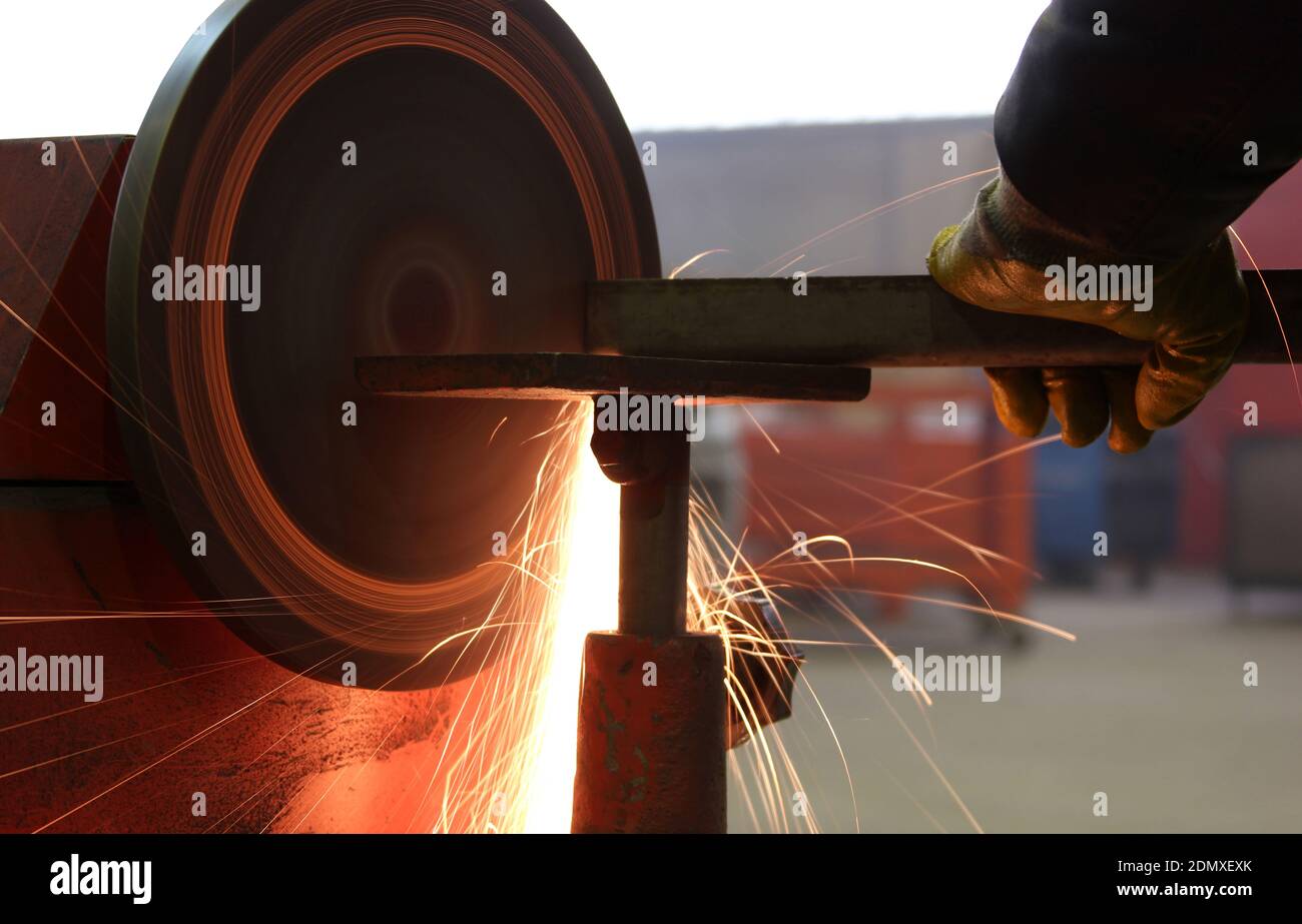 Grinding machine in the factory. Heavy industry. Industrial background ...