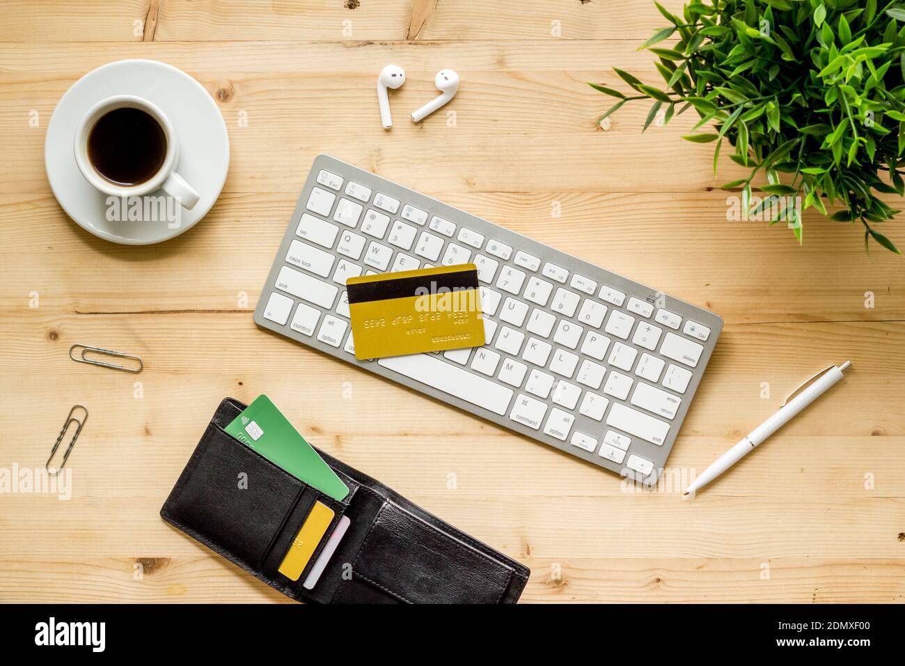 Top view of payment transaction with laptop or computer and credit card ...