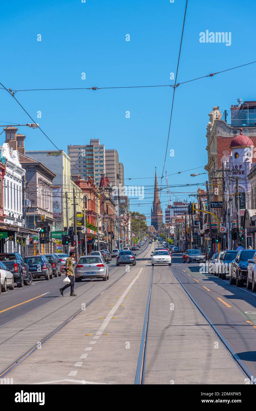 MELBOURNE, AUSTRALIA, JANUARY 1, 2020: Brunswick street at Fitzroy ...