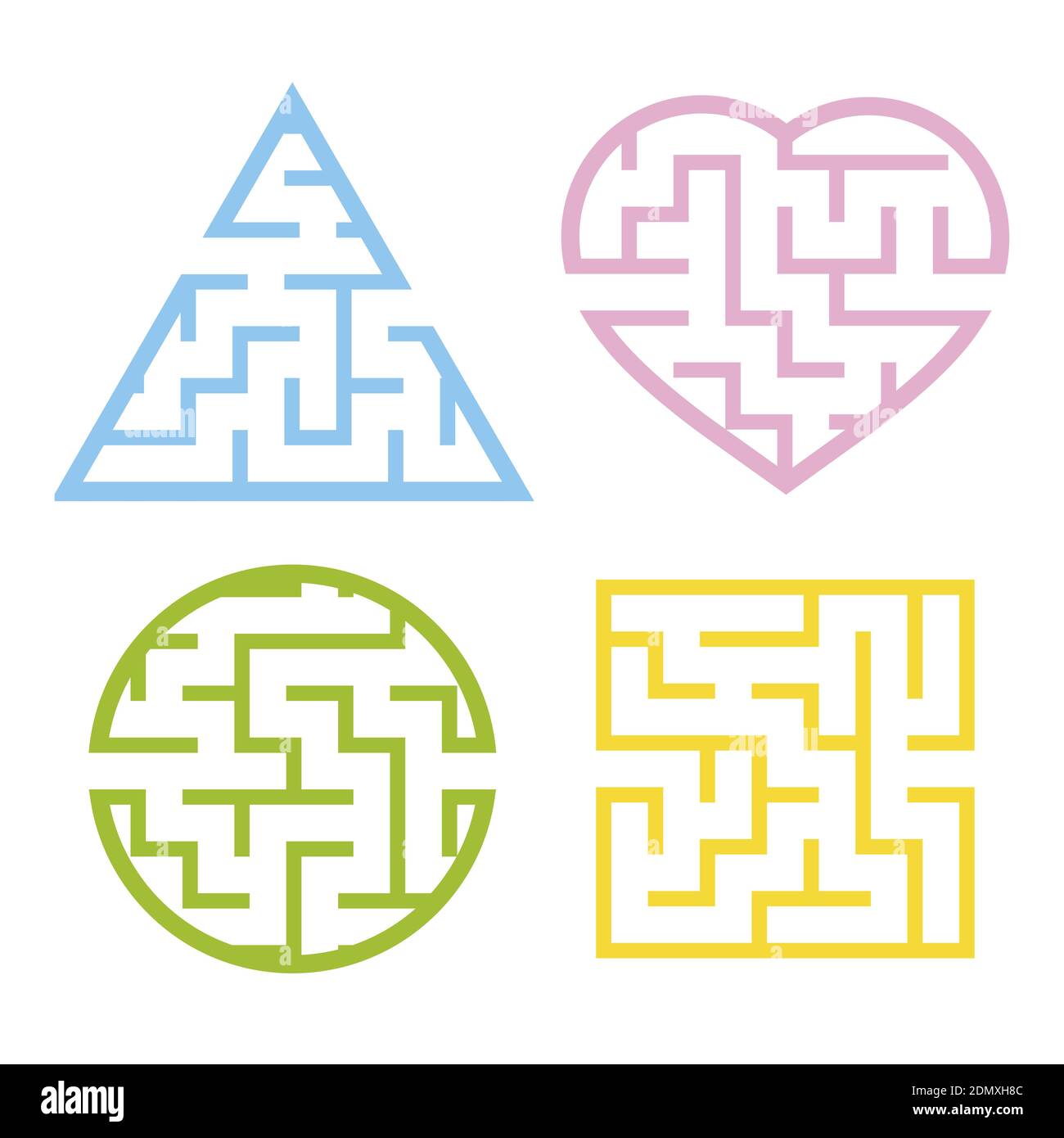 A set of colored light mazes. Circle, square, triangle, heart. Game for ...
