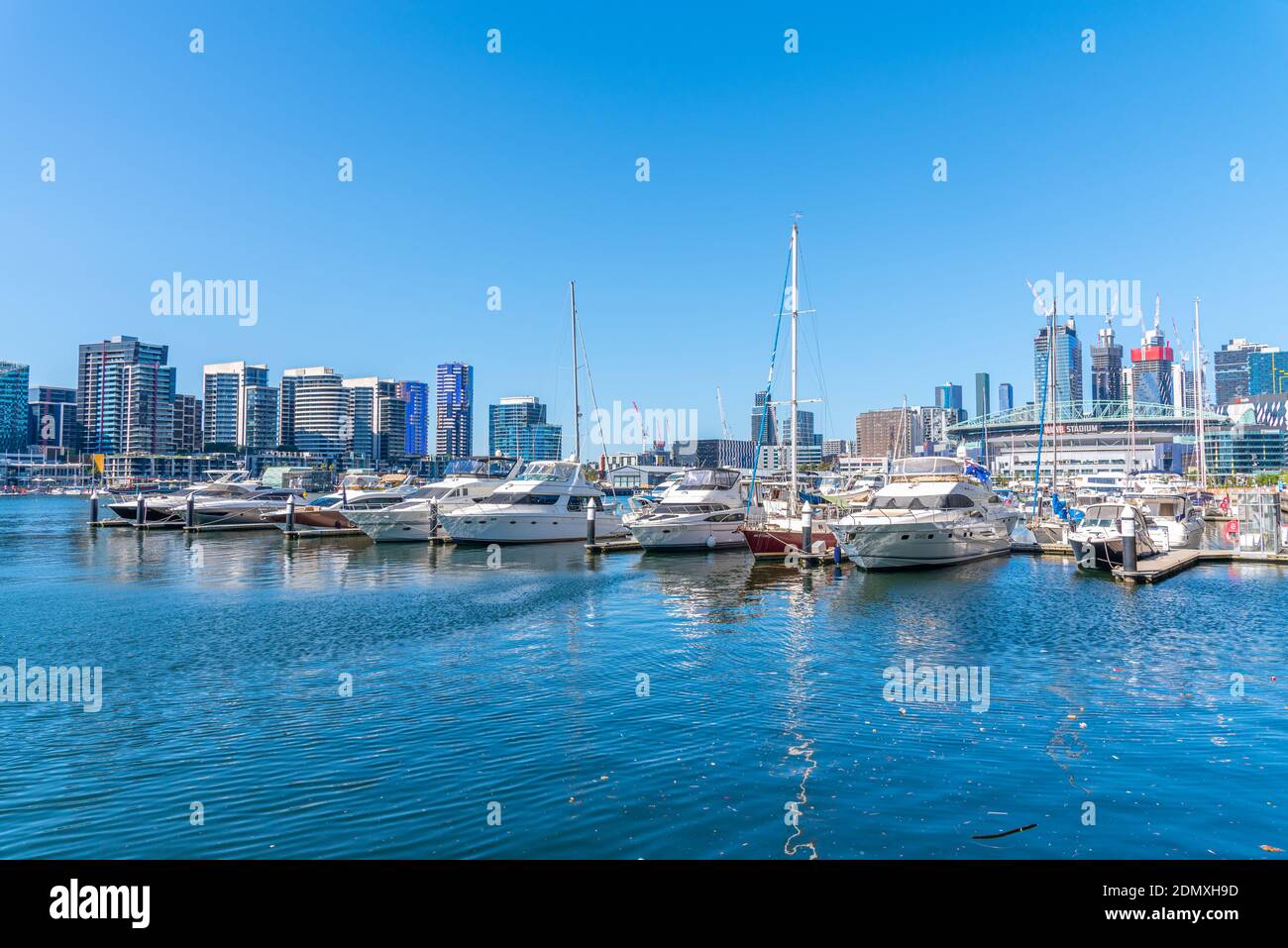 MELBOURNE, AUSTRALIA, JANUARY 1, 2020: Boats mooring at docklands ...