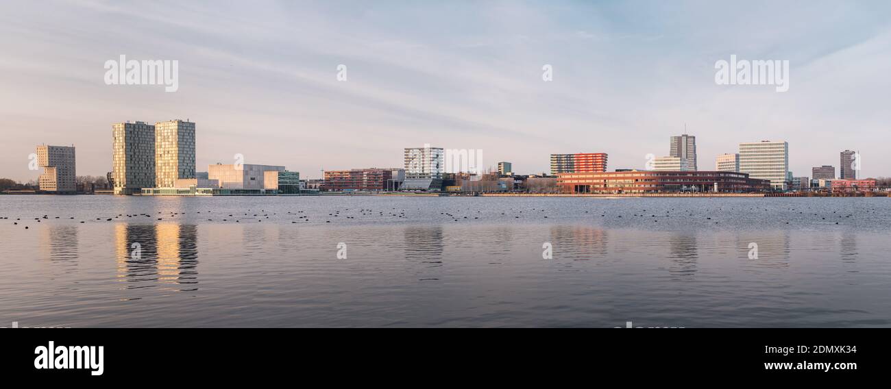 Panorama of Almere city center skyline in Flevoland, The Netherlands ...