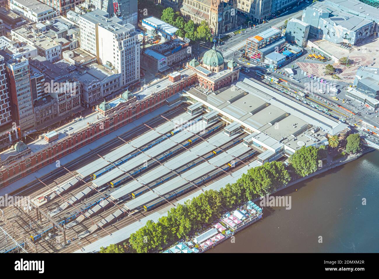 MELBOURNE, AUSTRALIA, JANUARY 1, 2020: Aerial view of flinders street ...