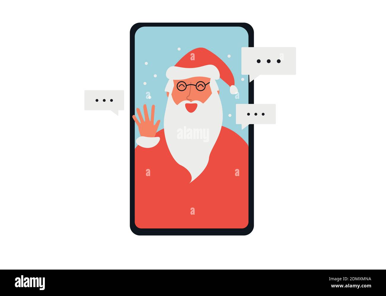 Phone screen with online video call with Santa, lockdown on Christmas ...